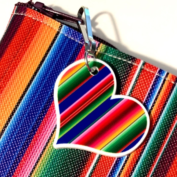 Bags | Serape Faux Leather Zip Pouch With Heart Charm | Poshmark